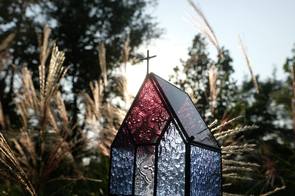 Church on Mount Sinai Stained Glass Tea Light Glass Candle Holder Jesus ...