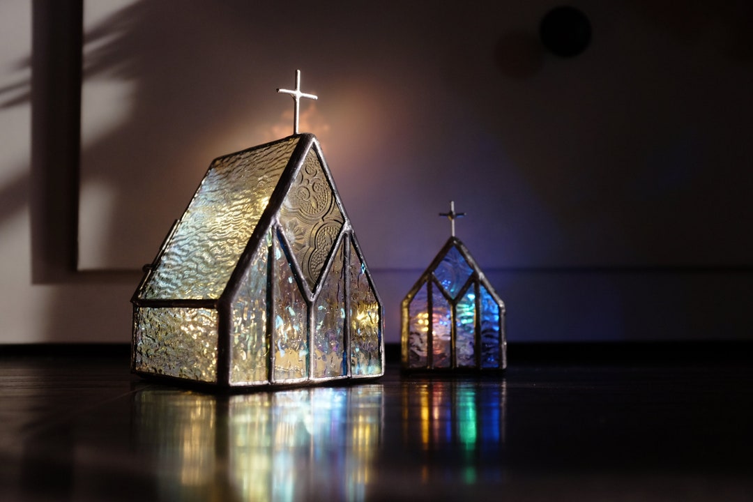 White Sanctity - Stained Glass Tea Light Glass Candle Holder Jesus ...