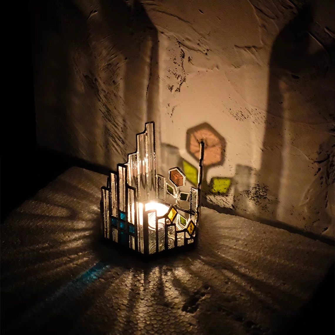 Hymn Handmade Stained Glass Tea Light Glass Candle Holder Jesus Christ ...