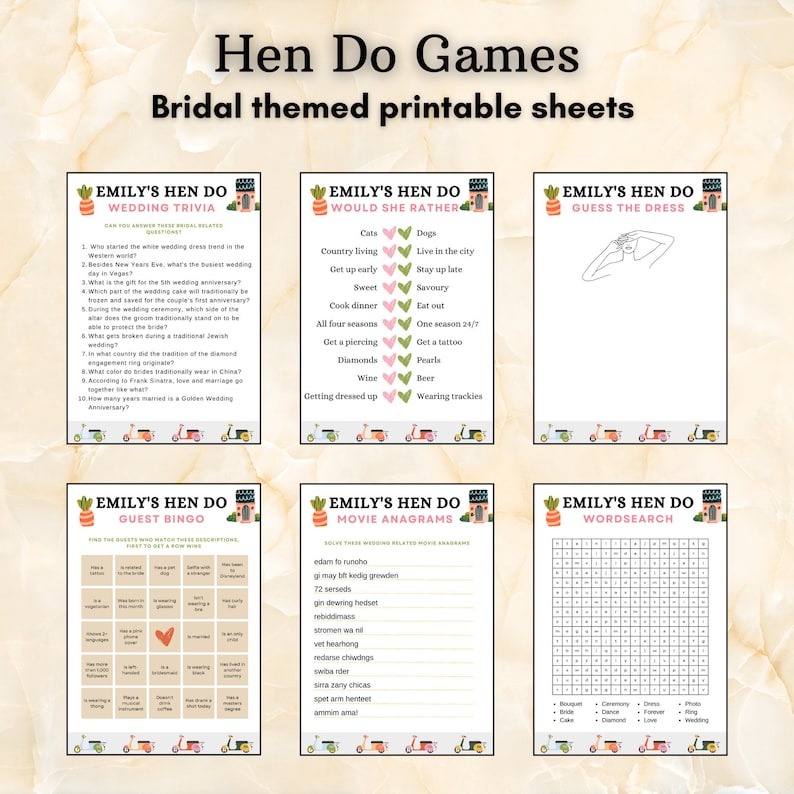 Hen Party Games Printable Bachelorette Games City Hen Do Canva Bundle ...
