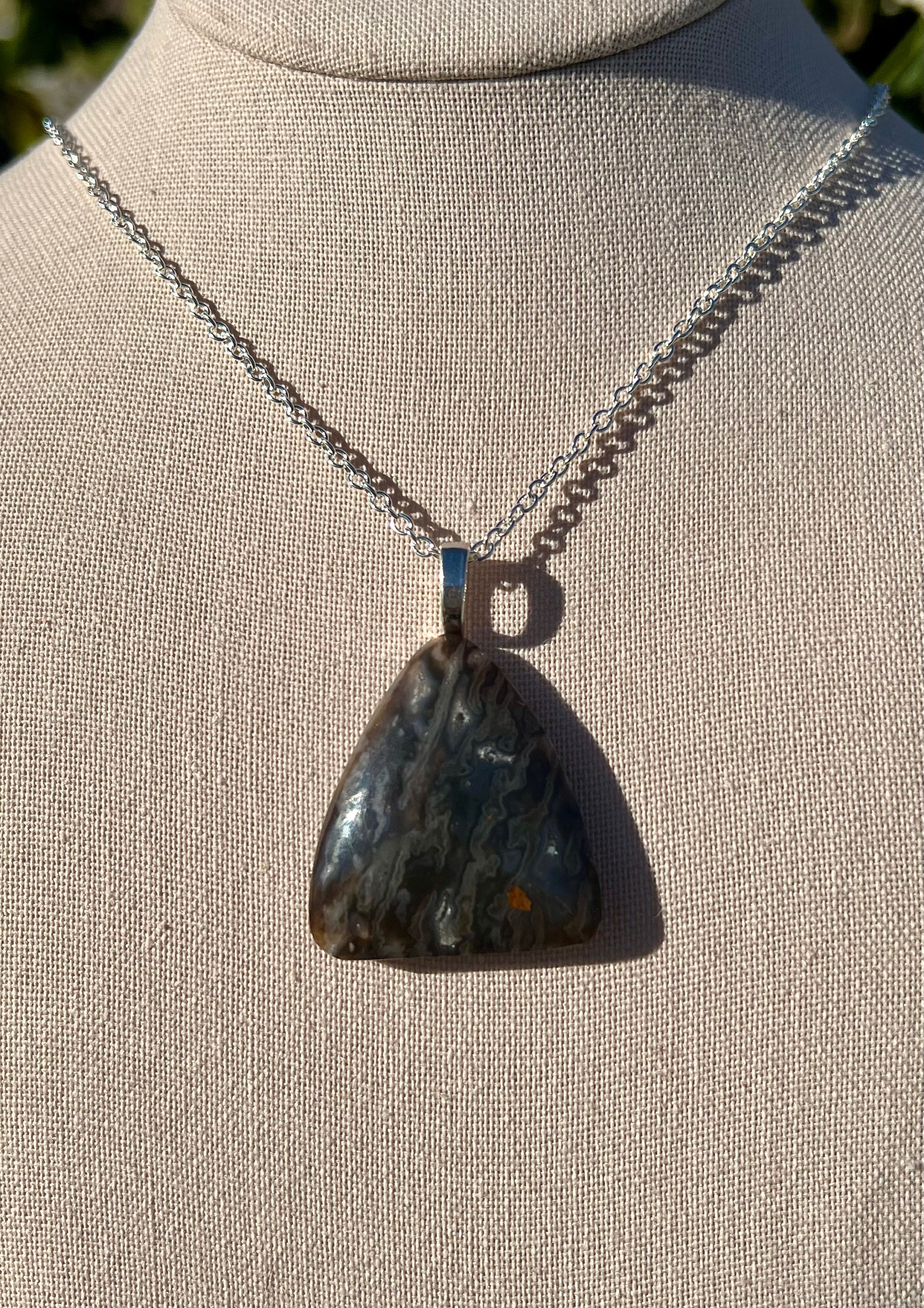 Plume Agate black & White Triangle Pendant Necklace - Etsy