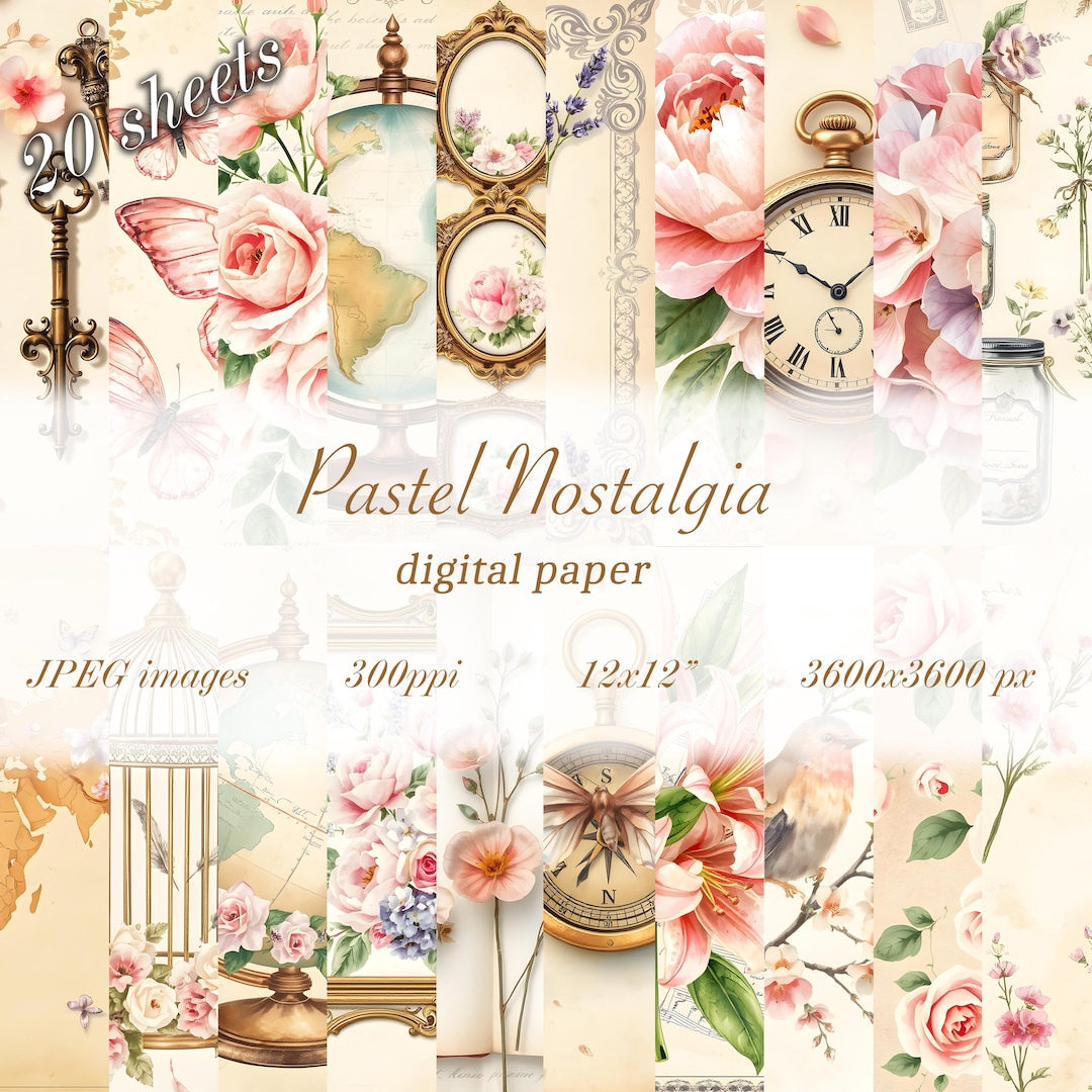 Pastel Nostalgia – Vintage Digital Paper Set, 20 Sheets, High-res JPEG ...