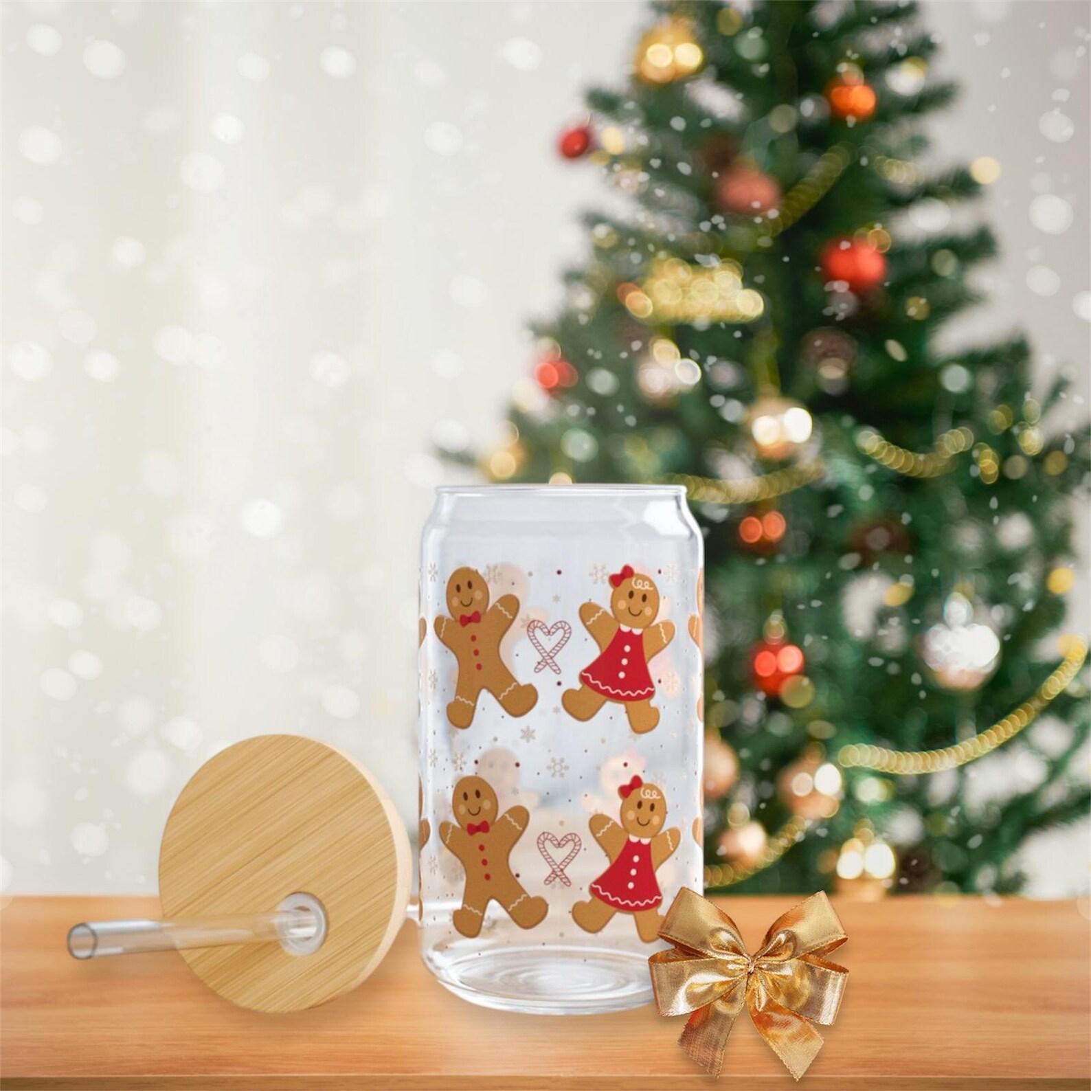 Christmas Gingerbread Man Sipper Glass, Festive Holiday 16oz Tumbler ...