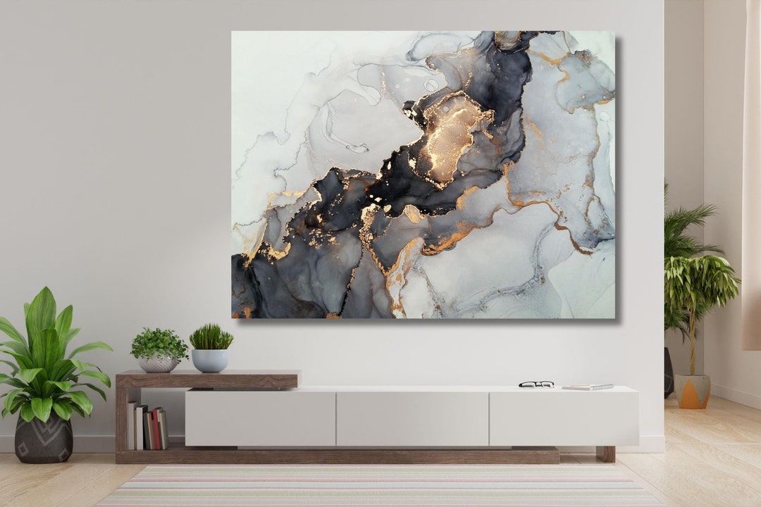 Black and Gold Marble Canvas Wall Art, Luxury Abstract Marble Wall ...
