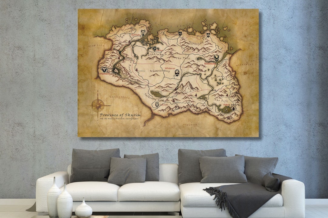 Tamriel Map Canvas,skyrim Map Print on Canvas, the Elder Scrolls Map ...