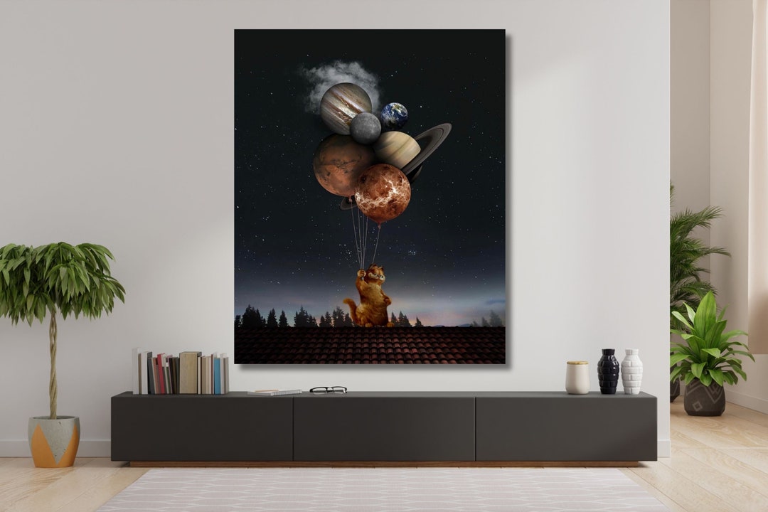 Cheerful Garfield Print on Canvas,balloon-filled Planet Wall Art ...