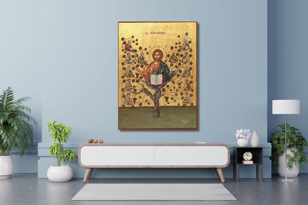 Greek Orthodox Icon Jesus Pine Tree Wall Art Canvas,''the Vine'' Print ...