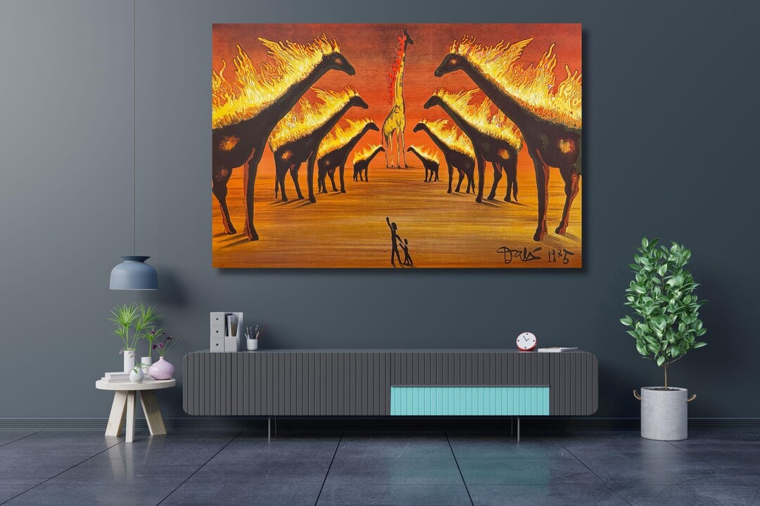 Salvador Dali the Burning Giraffe Canvas Wall Art, Surreal Paintings ...