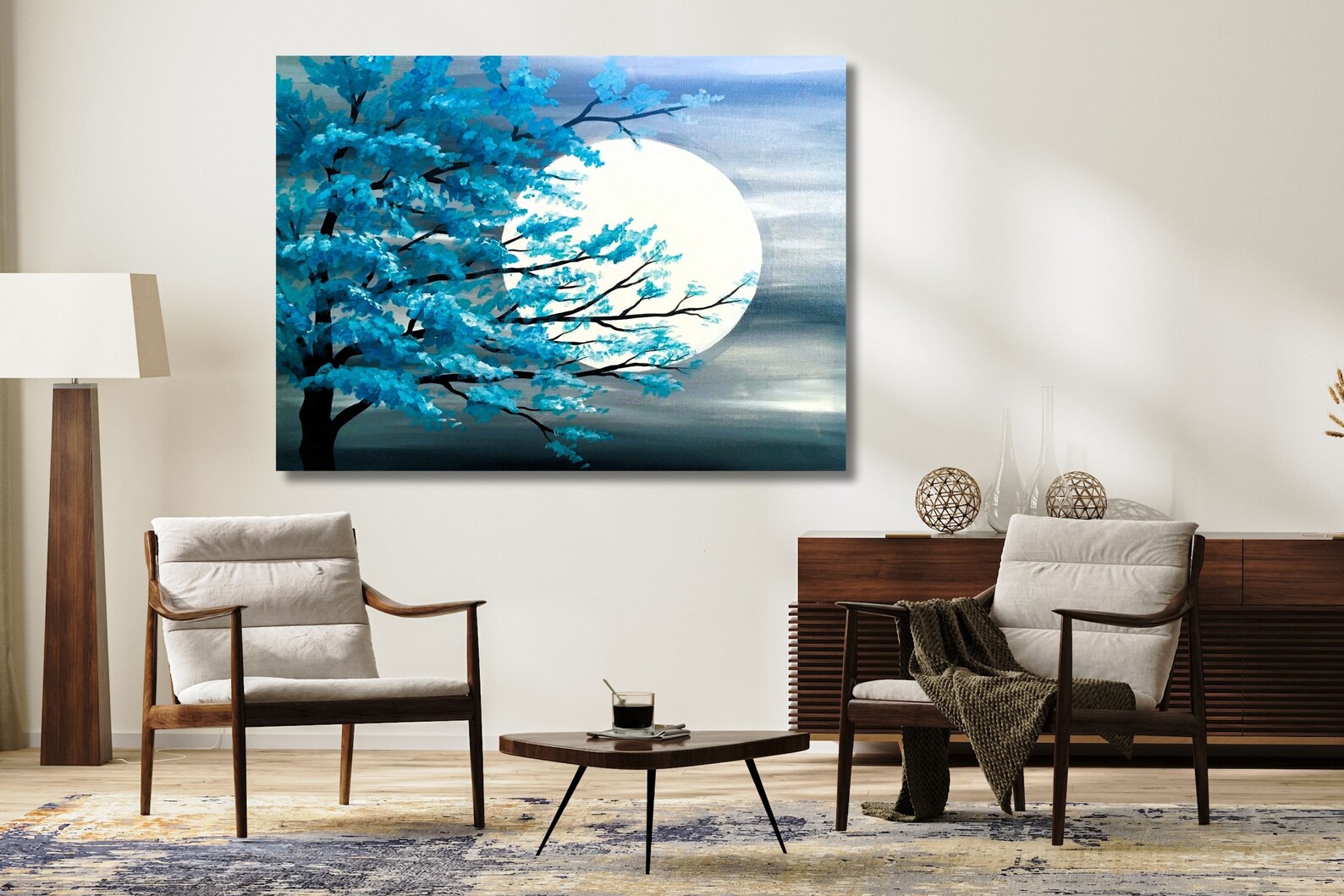 Full Moon and Tree Print on Canvas,landspace Wall Art Canvas,full Moon ...