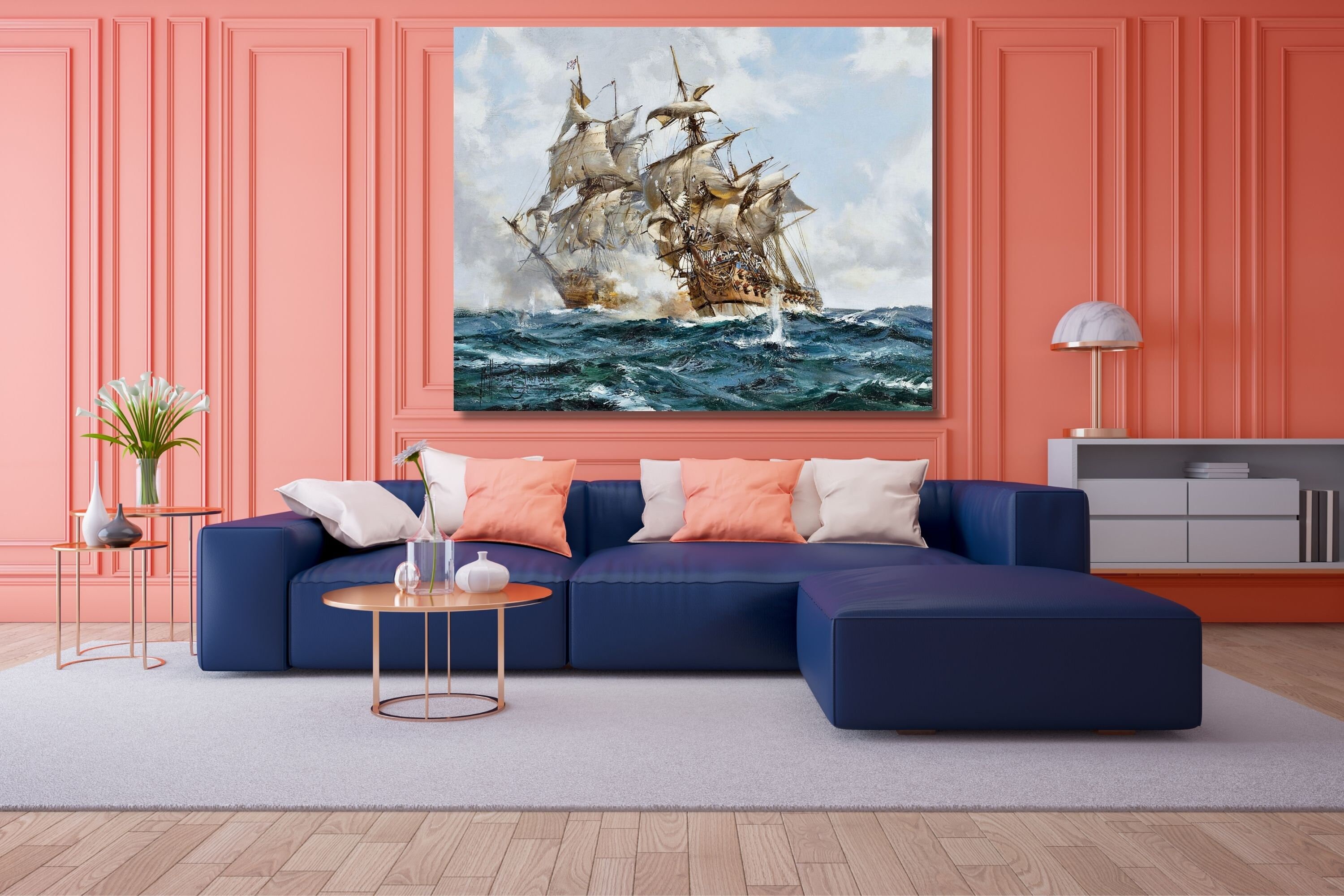 The Battle Between HMS Notthingham and the French Ship Mars Painting by ...