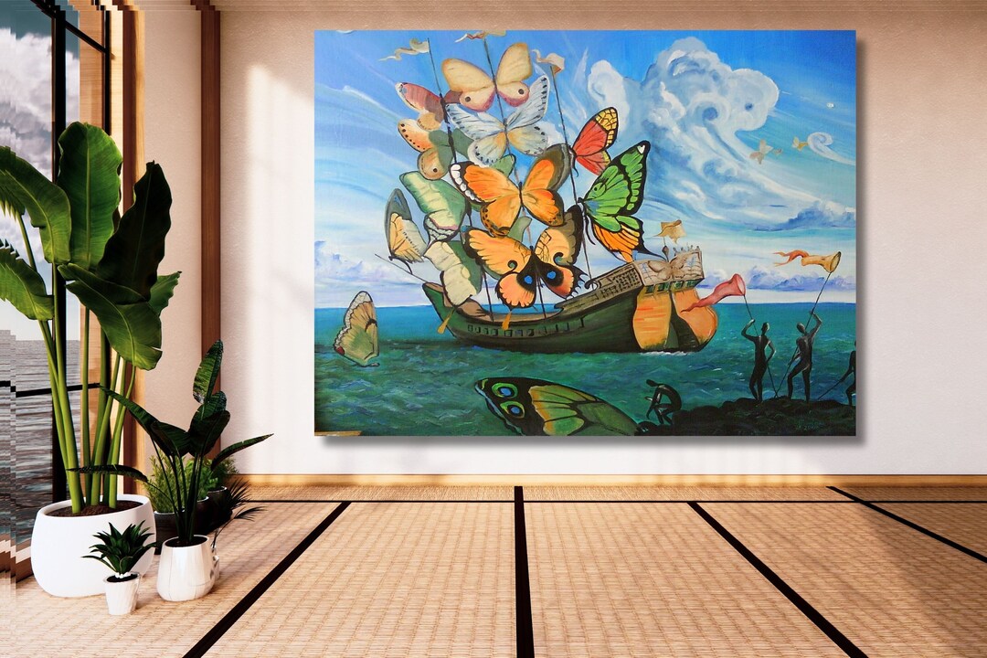 Salvador Dali Print, Ship With Butterfly Canvas, Surrealist Art 10 - Etsy