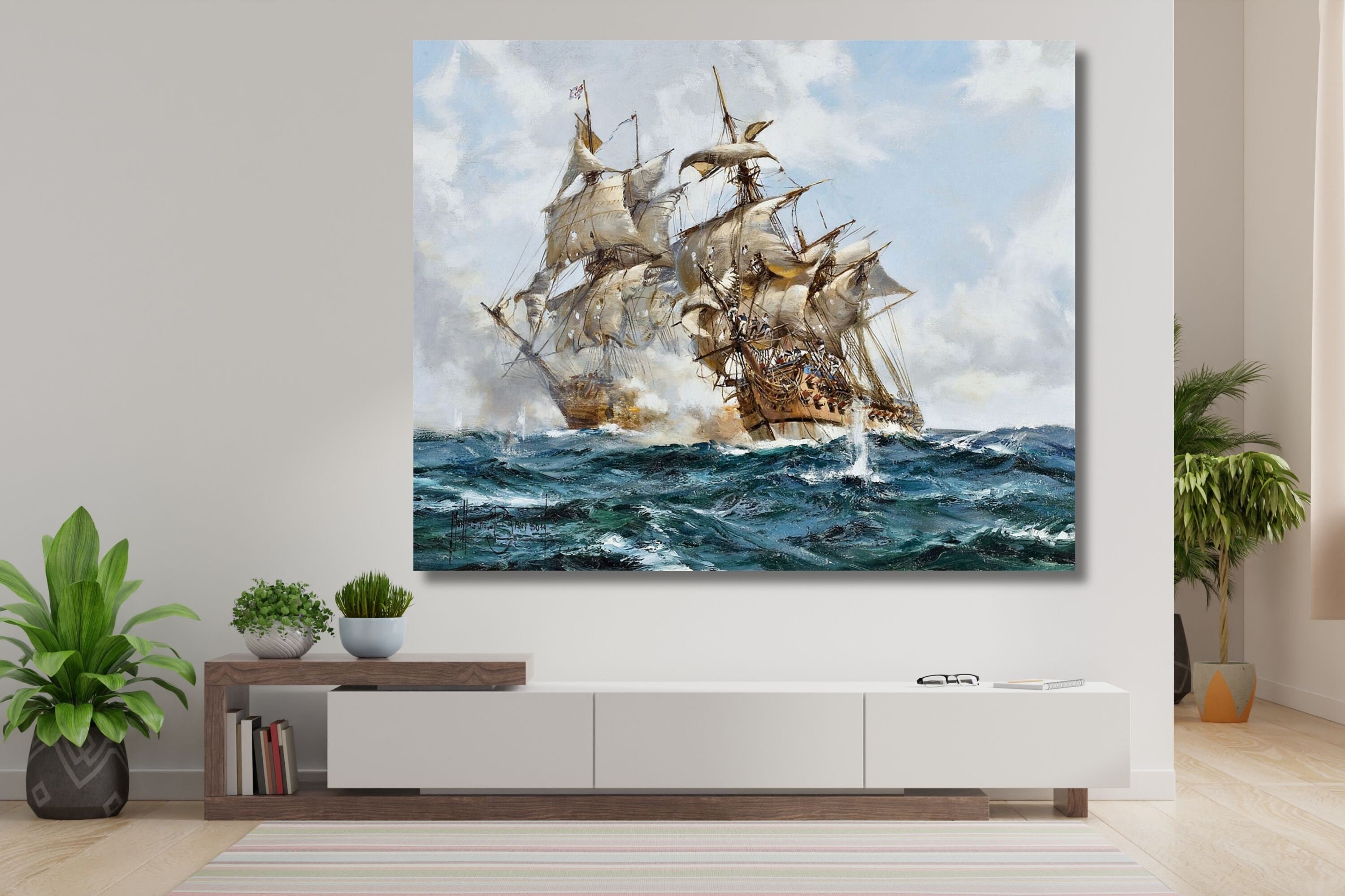 The Battle Between HMS Notthingham and the French Ship Mars Painting by ...