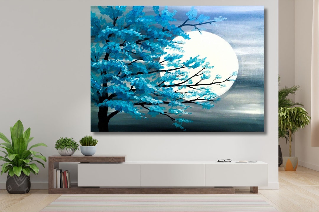 Full Moon and Tree Print on Canvas,landspace Wall Art Canvas,full Moon ...