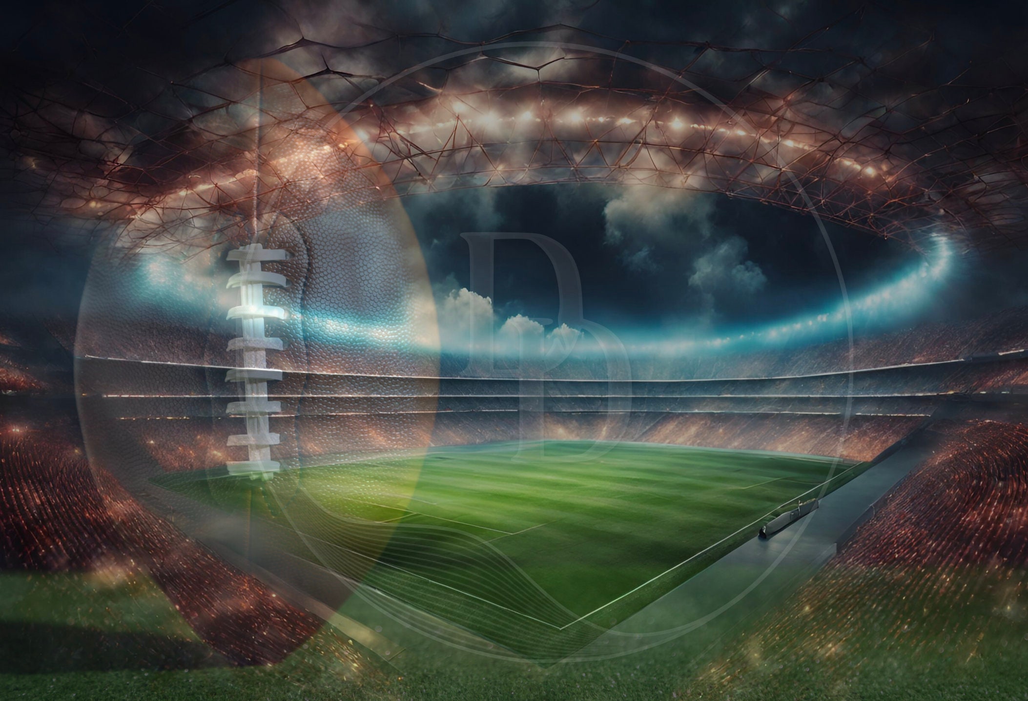 Football Field Background With Smoke and Lights, Football Backdrop ...