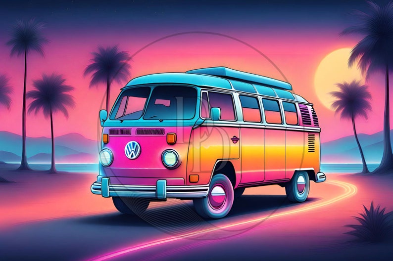 VW Bus Vintage Car Wall Art AI Art, Wallpaper, PNG Instant Download - Etsy