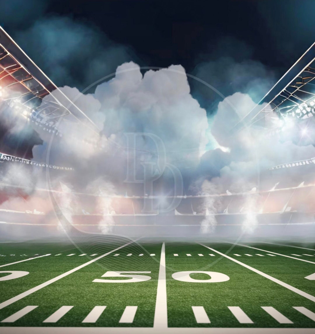 Football Field Background With Smoke and Lights, Football Backdrop ...