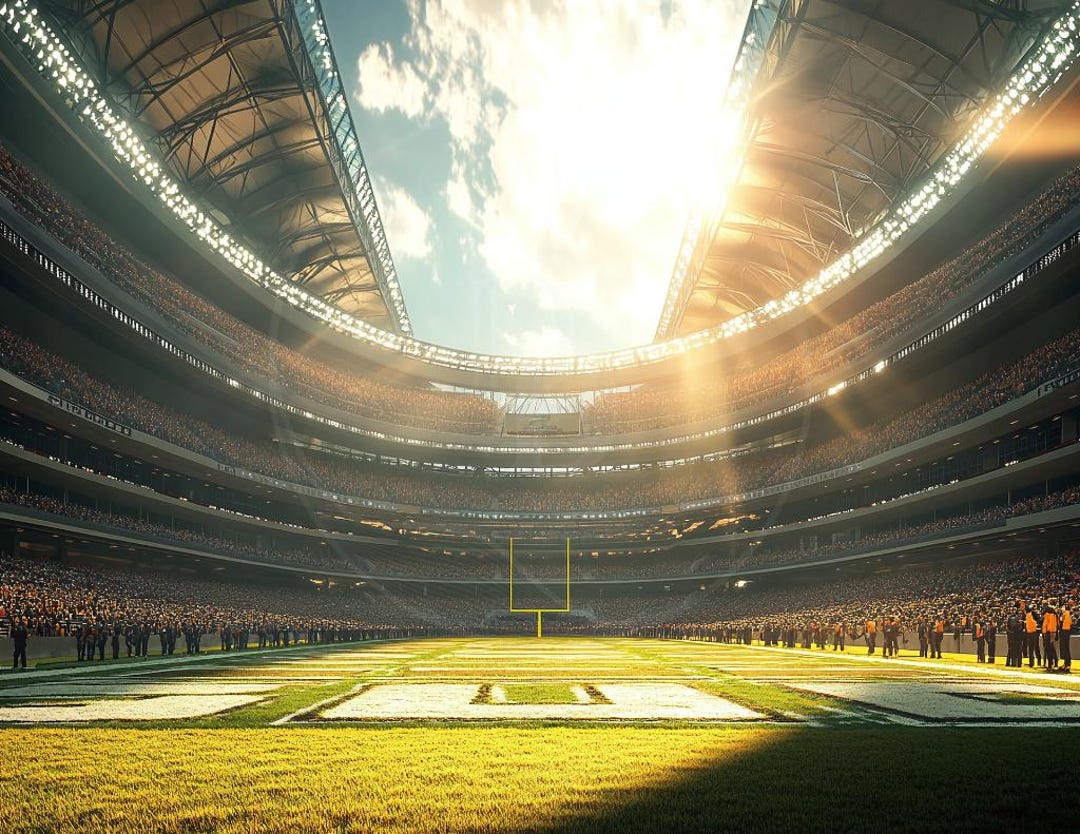 Football Sports Stadium Field Background With Smoke and Lights ...