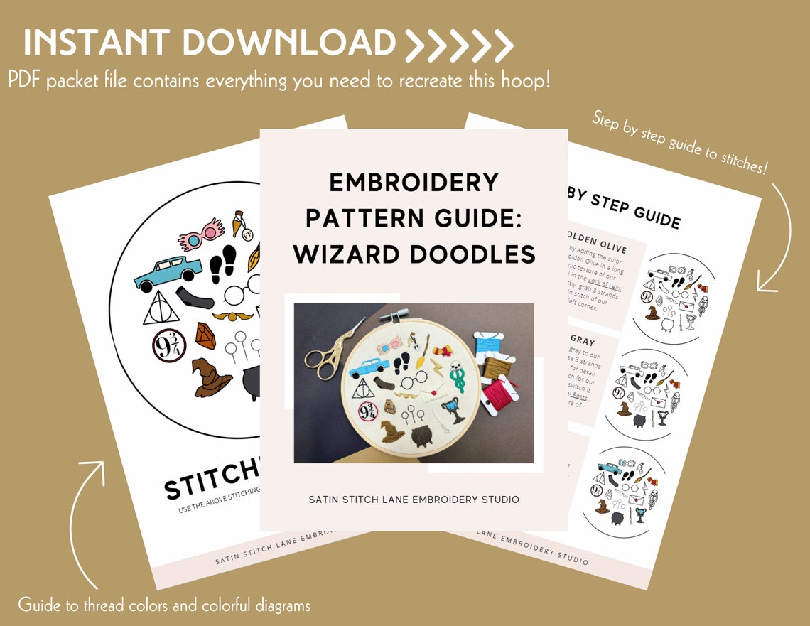 Wizard Magic Doodles Embroidery Pattern, Beginning Pattern With Step by ...