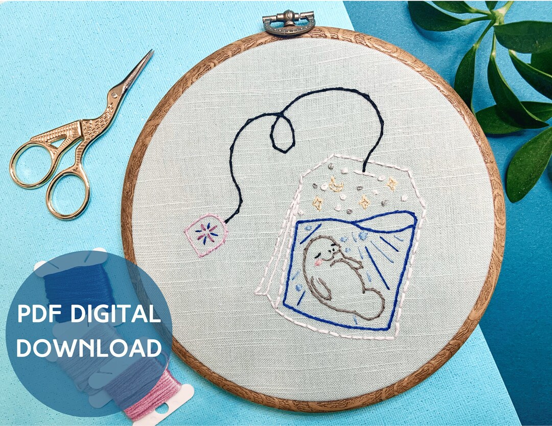 Manatee Tea Hand Embroidery Pattern, Beginning Pattern With Step by ...
