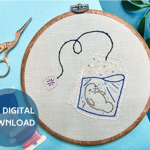 Manatee Tea Hand Embroidery Pattern, Beginning Pattern With Step by ...