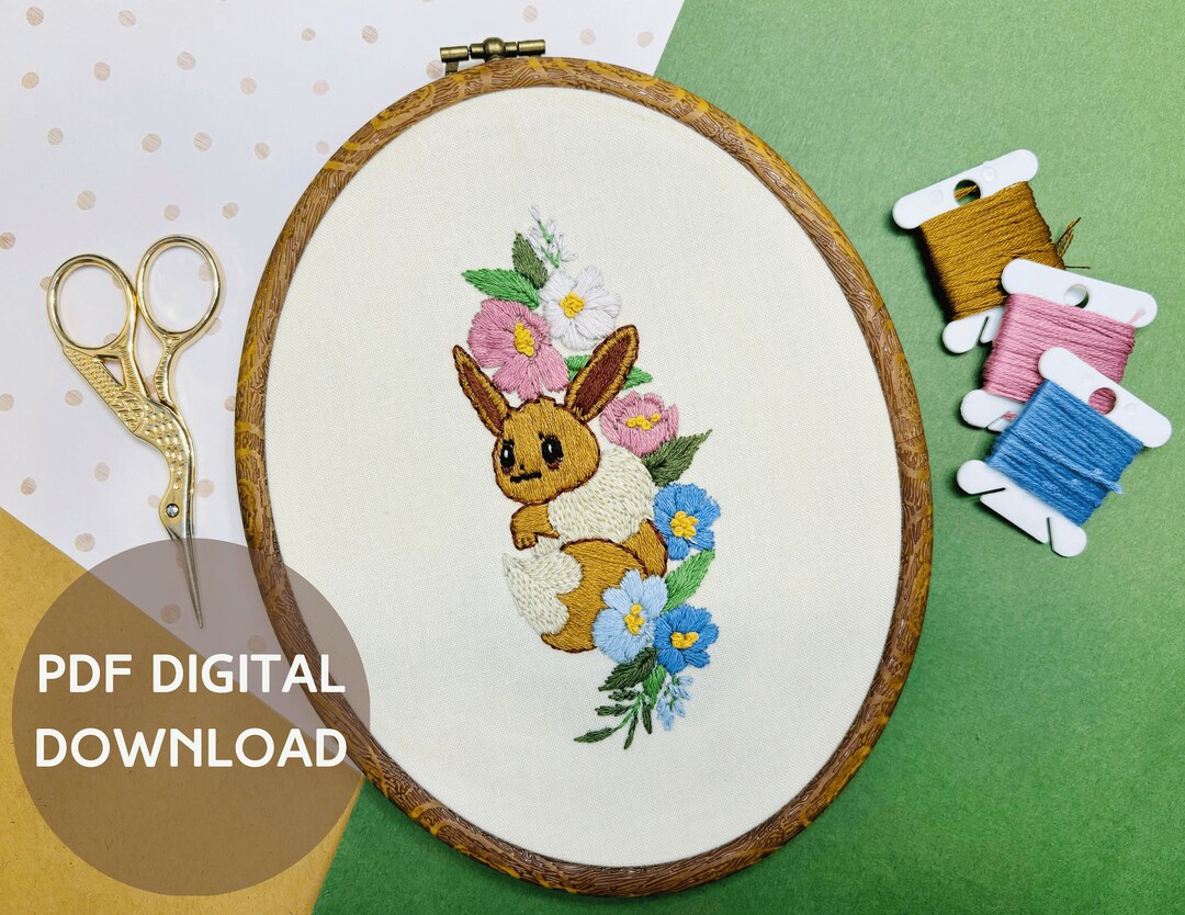 Eevee Pokémon Hand Embroidery Pattern, Beginning Pattern With Step by ...