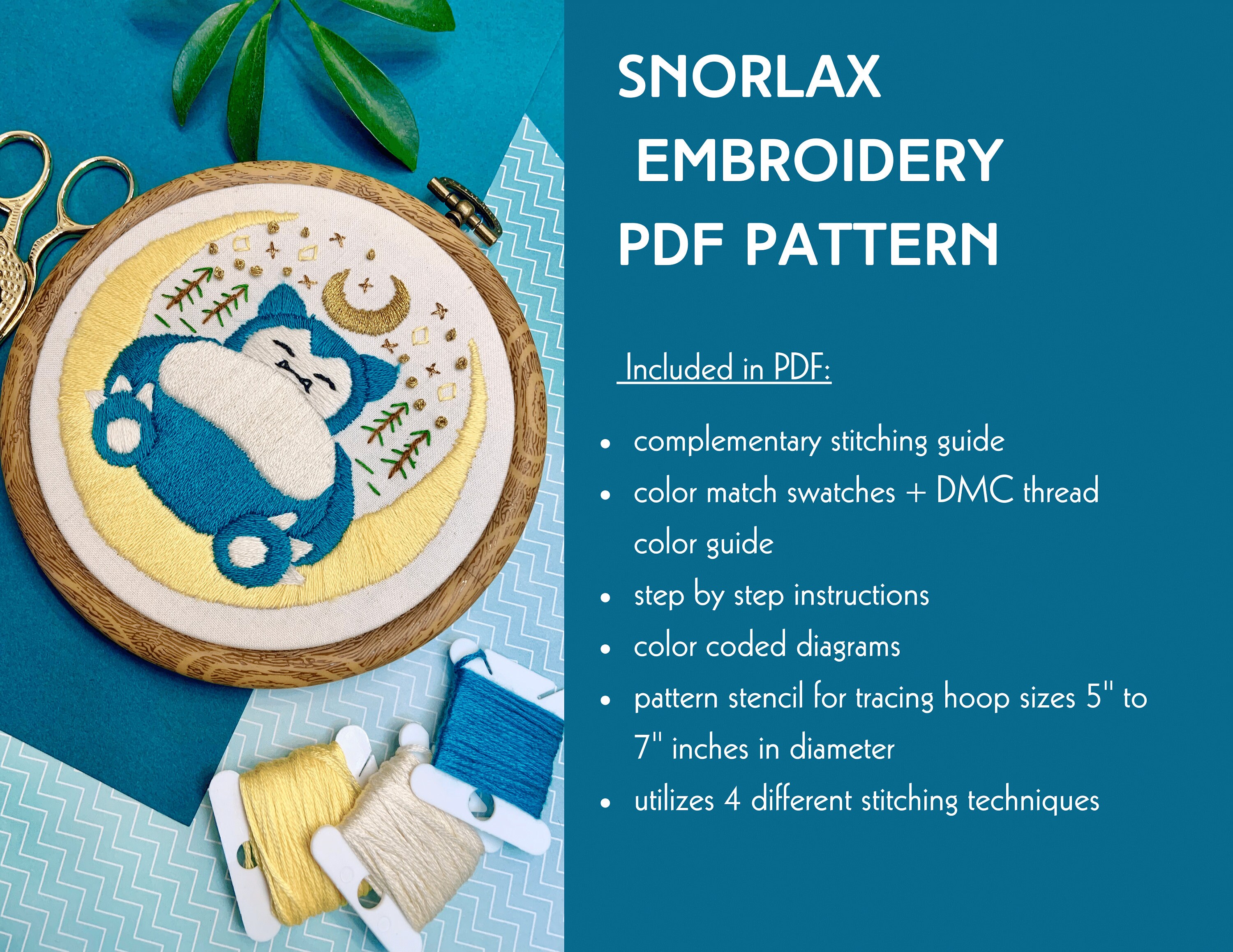 Snorlax Pokémon Hand Embroidery Pattern, Beginning Pattern With Step by ...