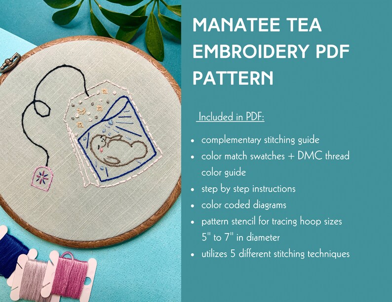 Manatee Tea Hand Embroidery Pattern Beginning Pattern With - Etsy