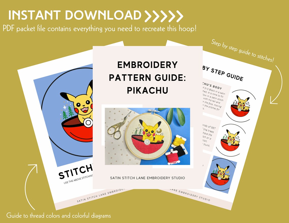 Pikachu Pokémon Hand Embroidery Pattern Beginning Pattern - Etsy