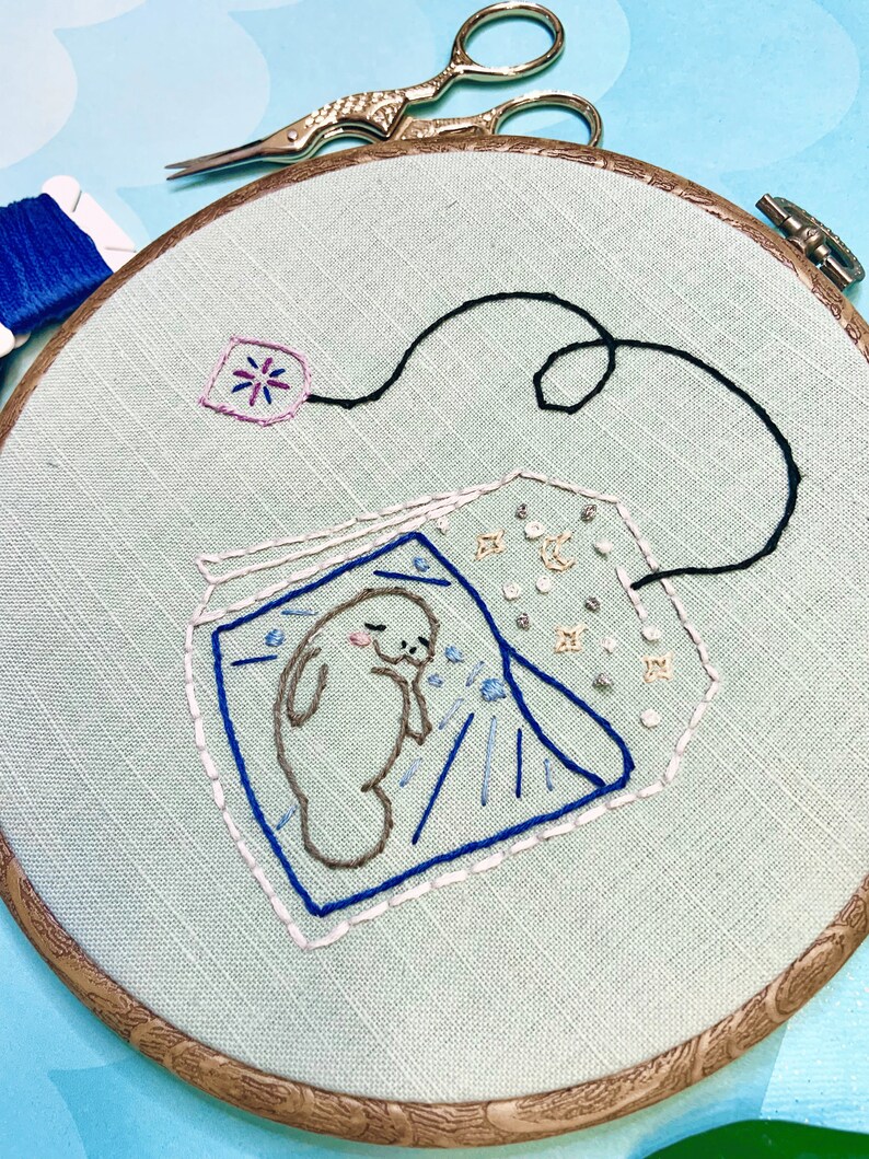 Manatee Tea Hand Embroidery Pattern Beginning Pattern With - Etsy