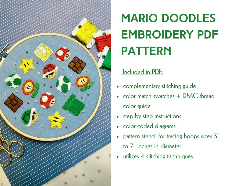 Super Mario Doodles Embroidery Pattern Beginning Pattern With - Etsy