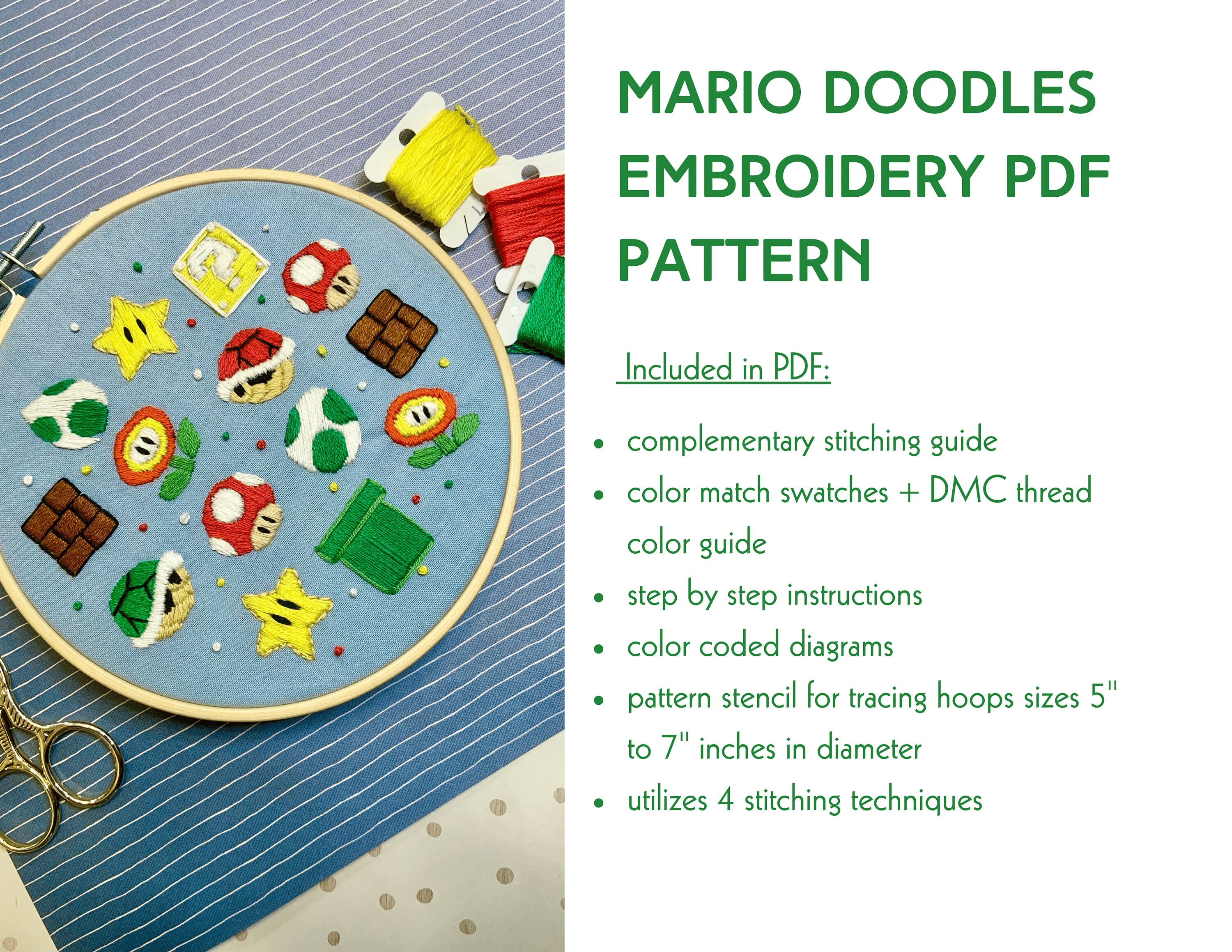 Super Mario Doodles Embroidery Pattern Beginning Pattern With - Etsy