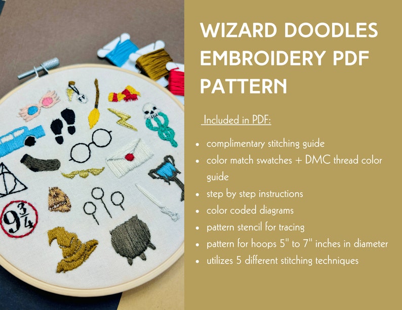 Wizard Magic Doodles Embroidery Pattern, Beginning Pattern With Step by ...
