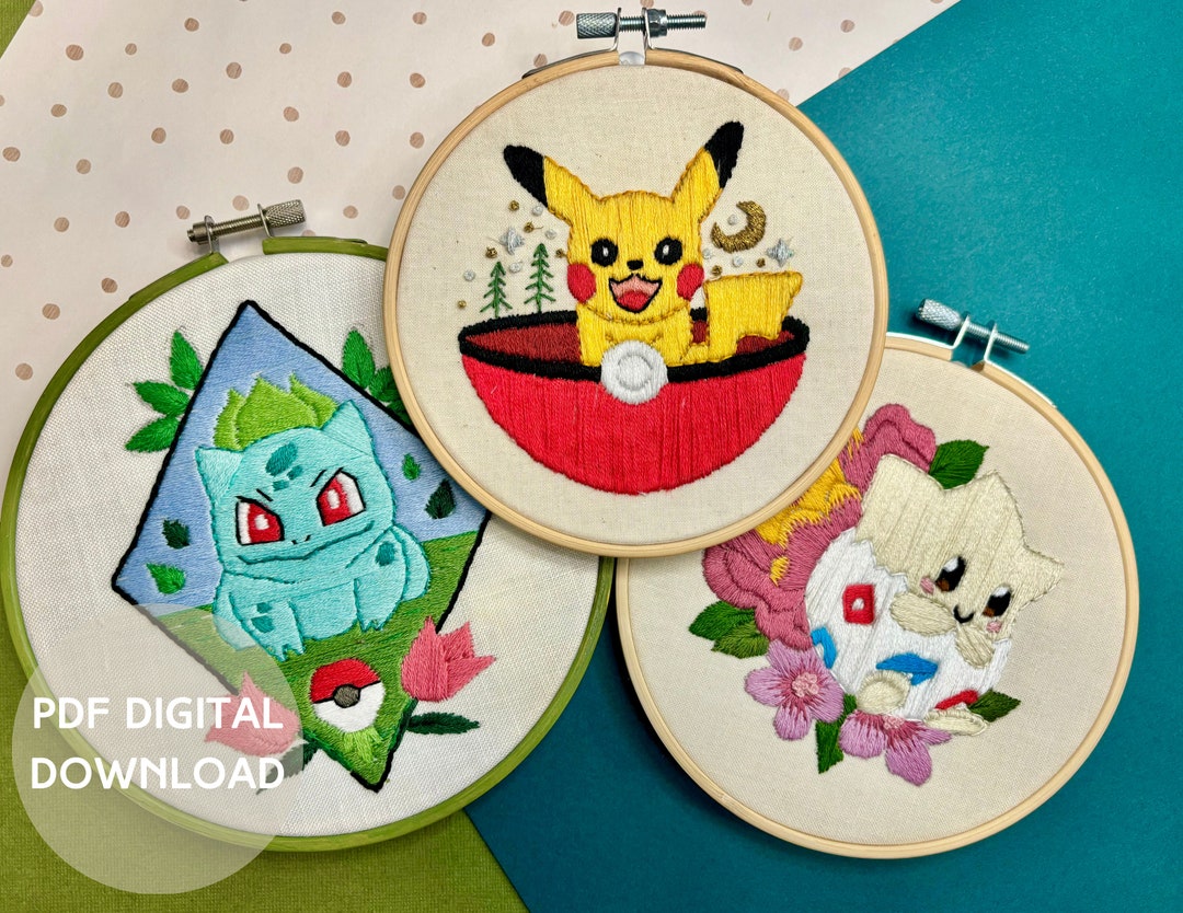 BUNDLE B: Pokémon pikachu, Bulbasaur, Togepi Hand Embroidery Pattern ...