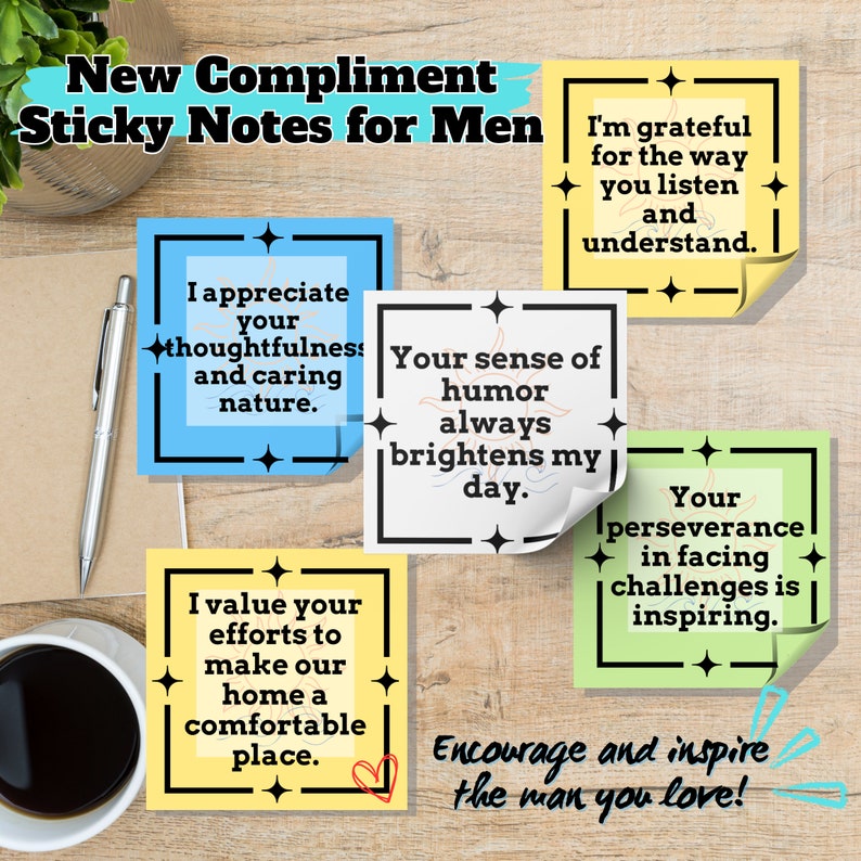 Printable Compliment Sticky Notes, Encourage Husband, Boyfriend Love ...