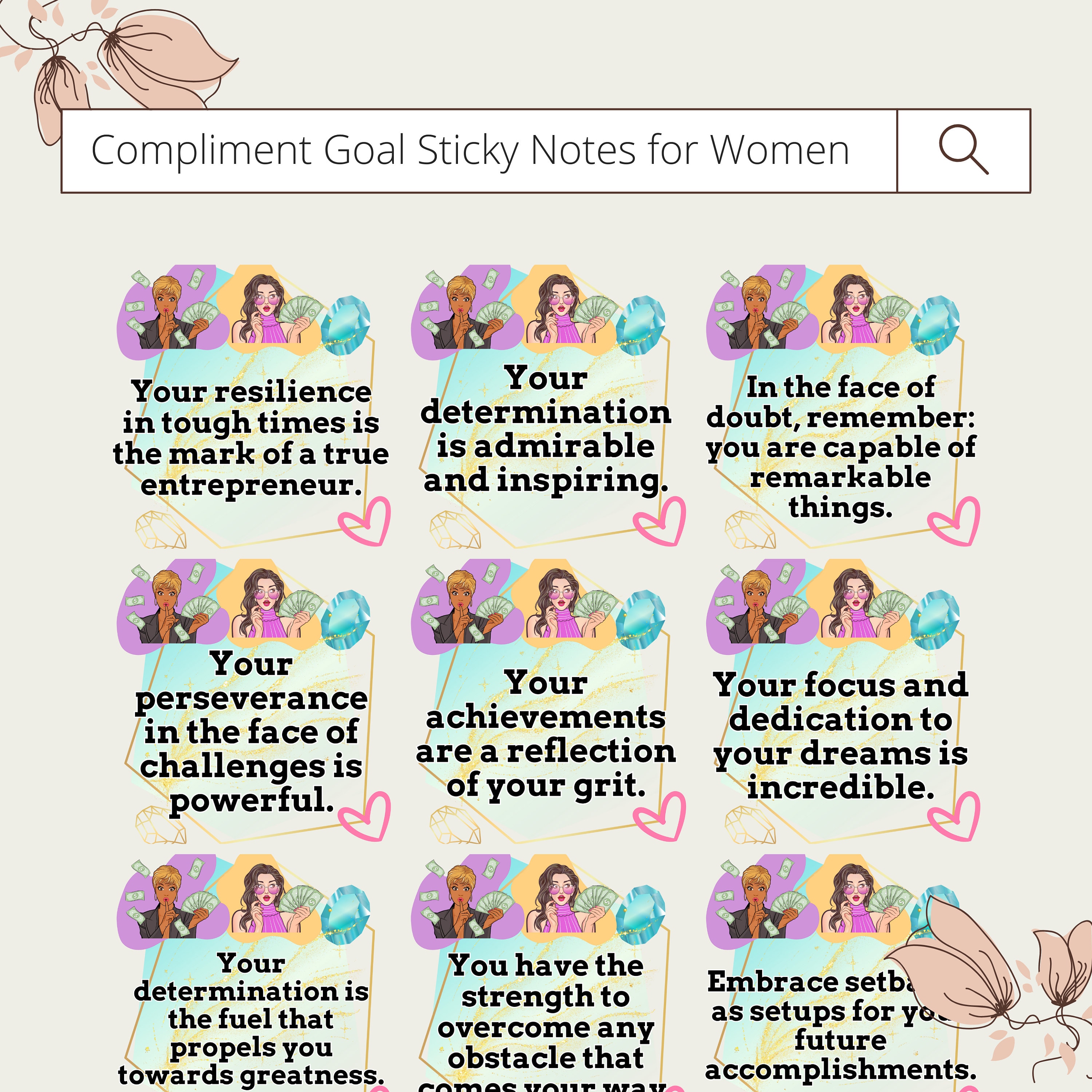 Compliment Goal Sticky Notes Printable Positive Affirmations - Etsy