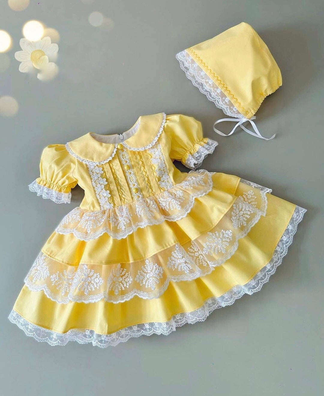 Vintage Style Baby Girl Yellow Birthday Dress, Girls Yellow Cute ...