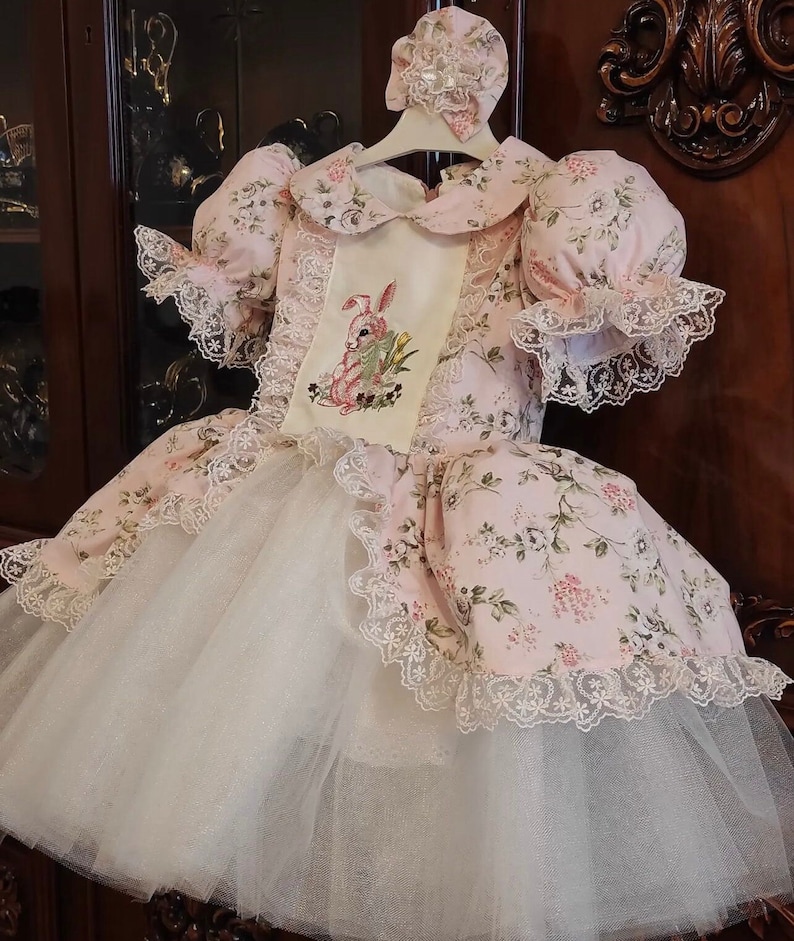 Girl Easter Dress, Bunny Embroidery Tutu Skirt Vintage Style Kids ...