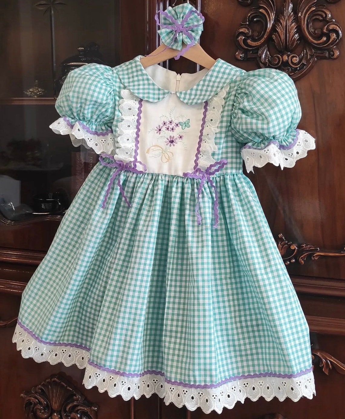 Blue Kids Vintage Style Girl Dress, Cotton Baby Girl Birthday Dress ...