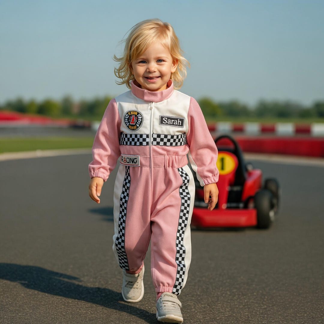 Baby Girl Pink Racer Jumpsuit Personalized Custom Name Kids Baby Racer ...