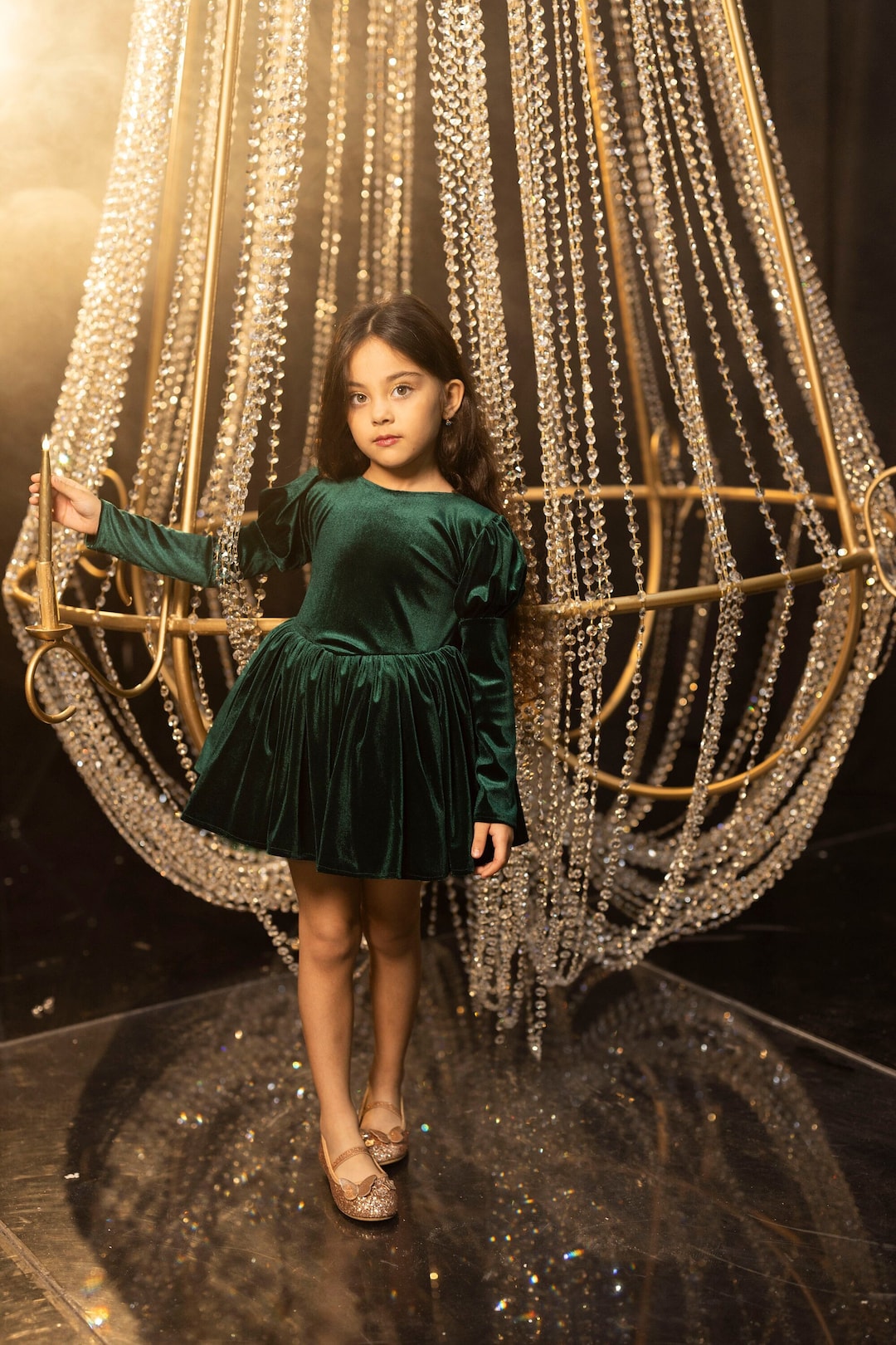 Elegant Green Velvet Girl Christmas Dress, Baby Girl Christmas Dress ...