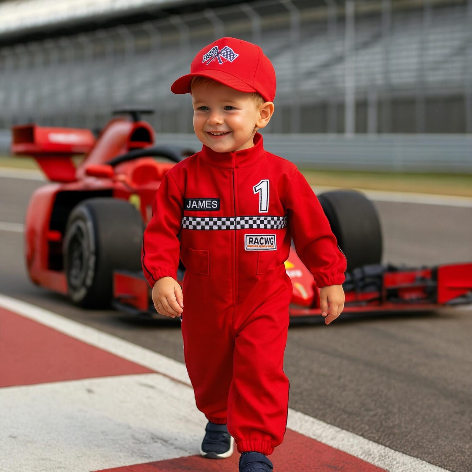 Kids Race Car Driver Halloween Costume – Personalized Red Racing ...