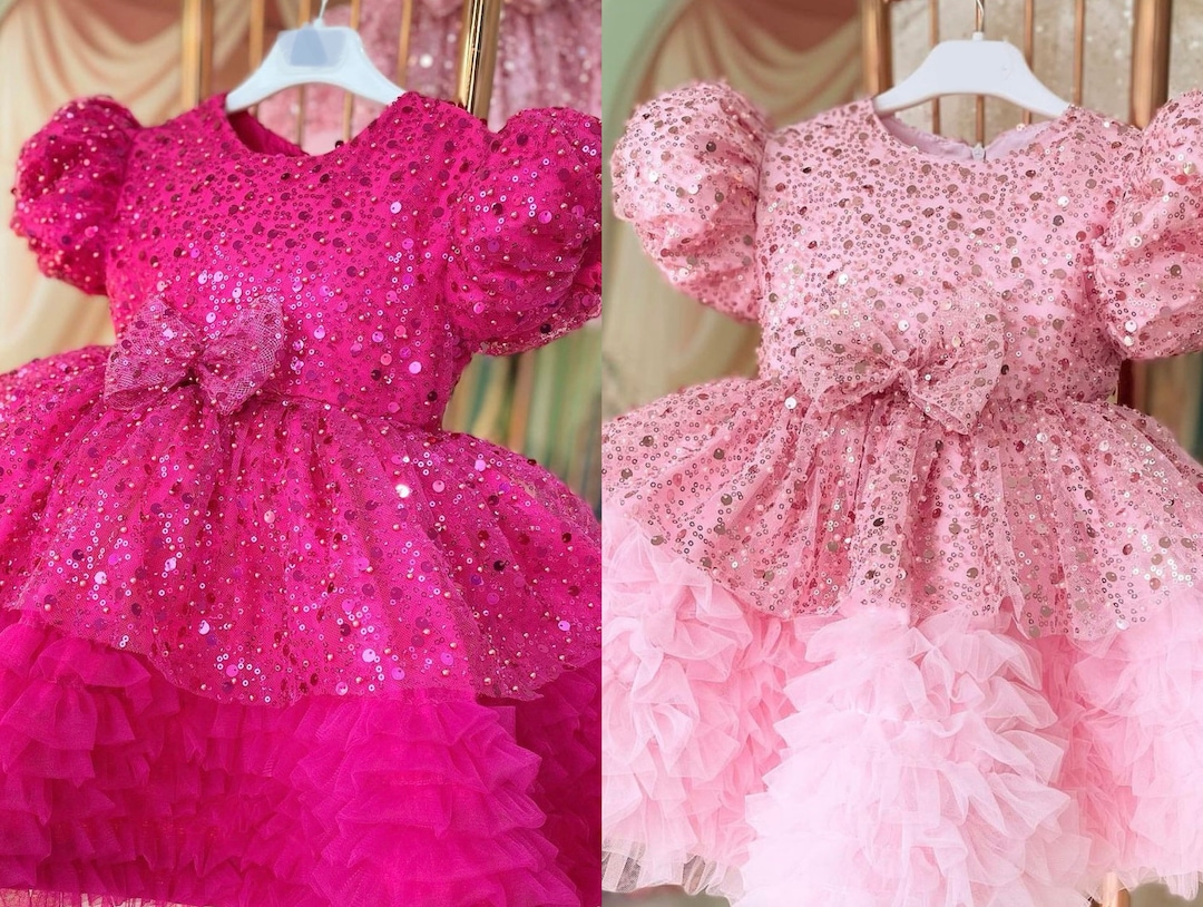 Cute Sequin Baby Pink Sequin Birthday Party Dress, Girl Pageant Dress ...