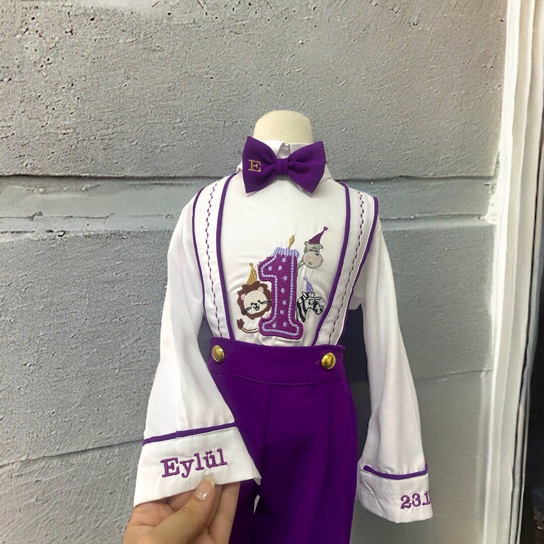 Custom Number Baby Boy Purple Birthday Toddler Outfit Set Suit, Toddler ...