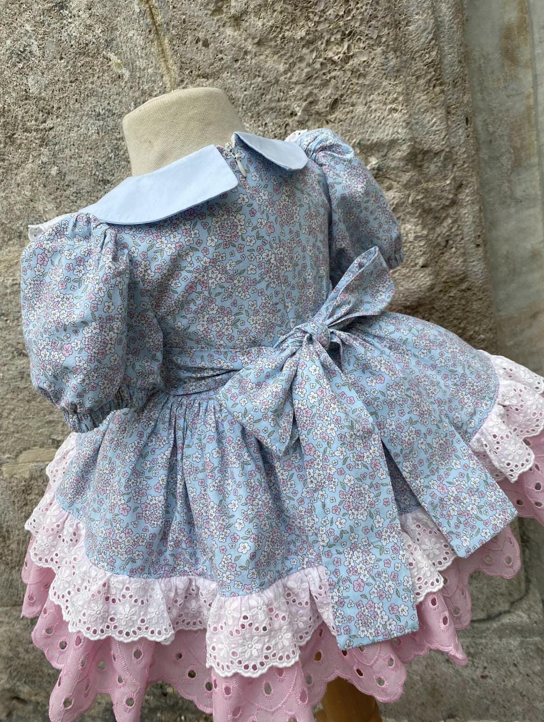 Girls Easter Dress, Bunny Embroidered Baby Blue Floral Baby Girls Kids ...