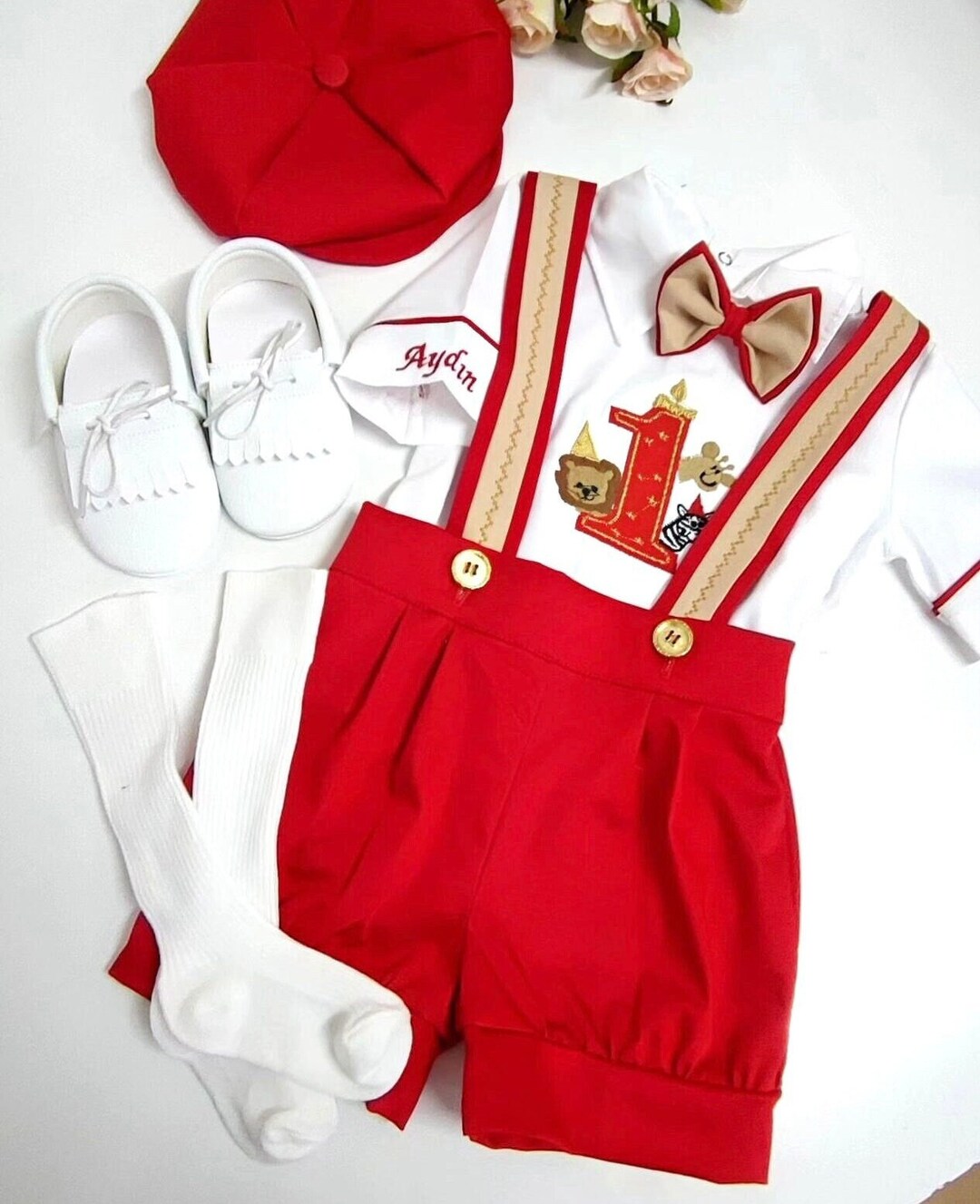 Red Baby Boy Birthday Outfit Set, Baby Boy Luxury Custom Name and ...