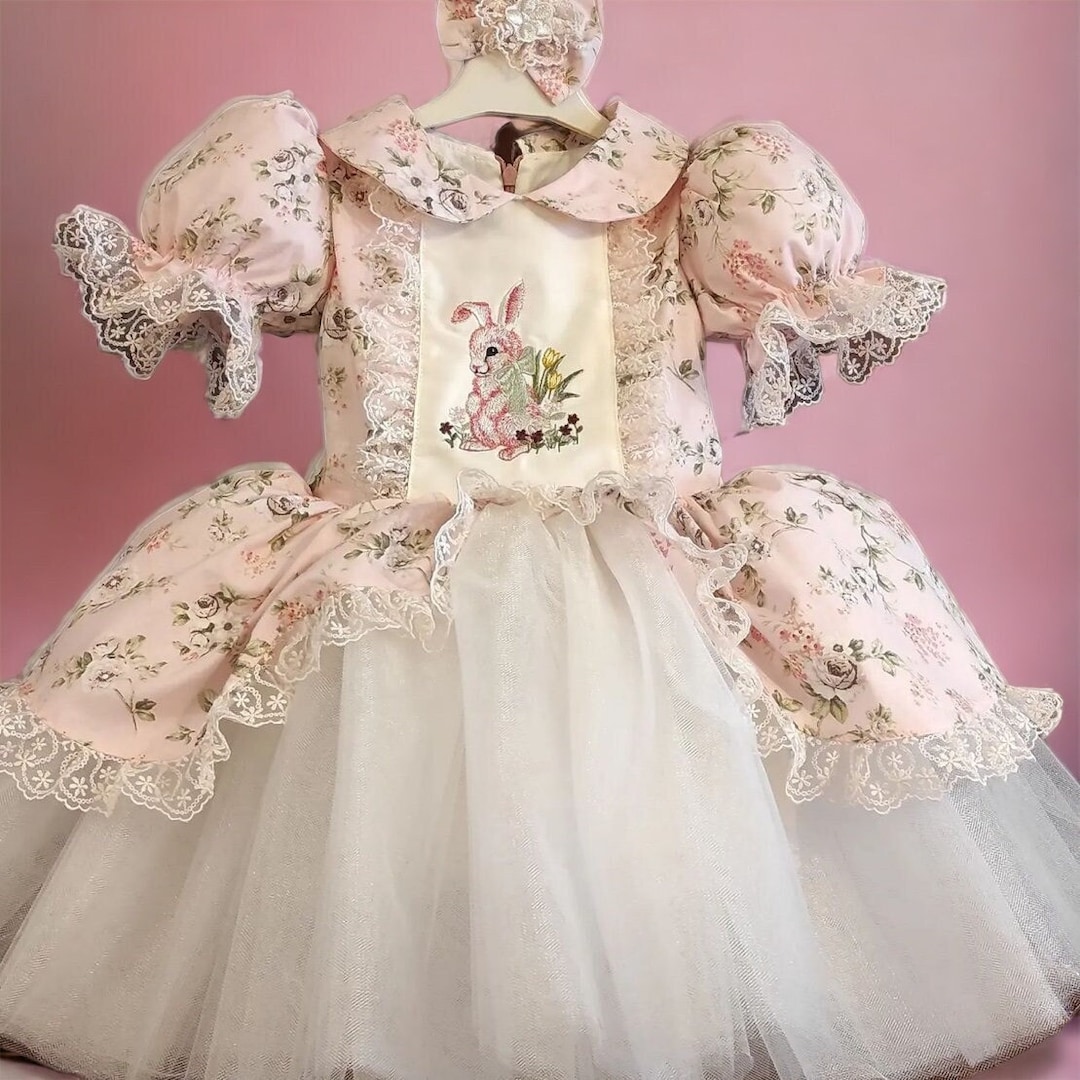Girl Easter Dress, Bunny Embroidery Tutu Skirt Vintage Style Kids ...