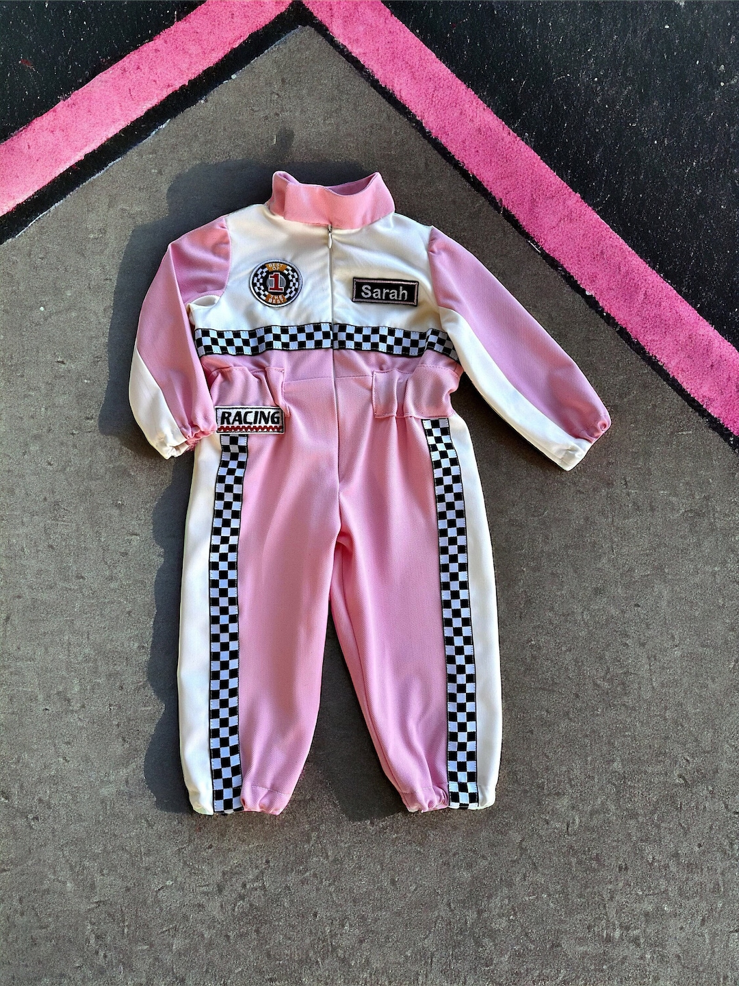 Personalized Baby Girl Toddler Pink Racer Jumpsuit Kids Baby Racer ...