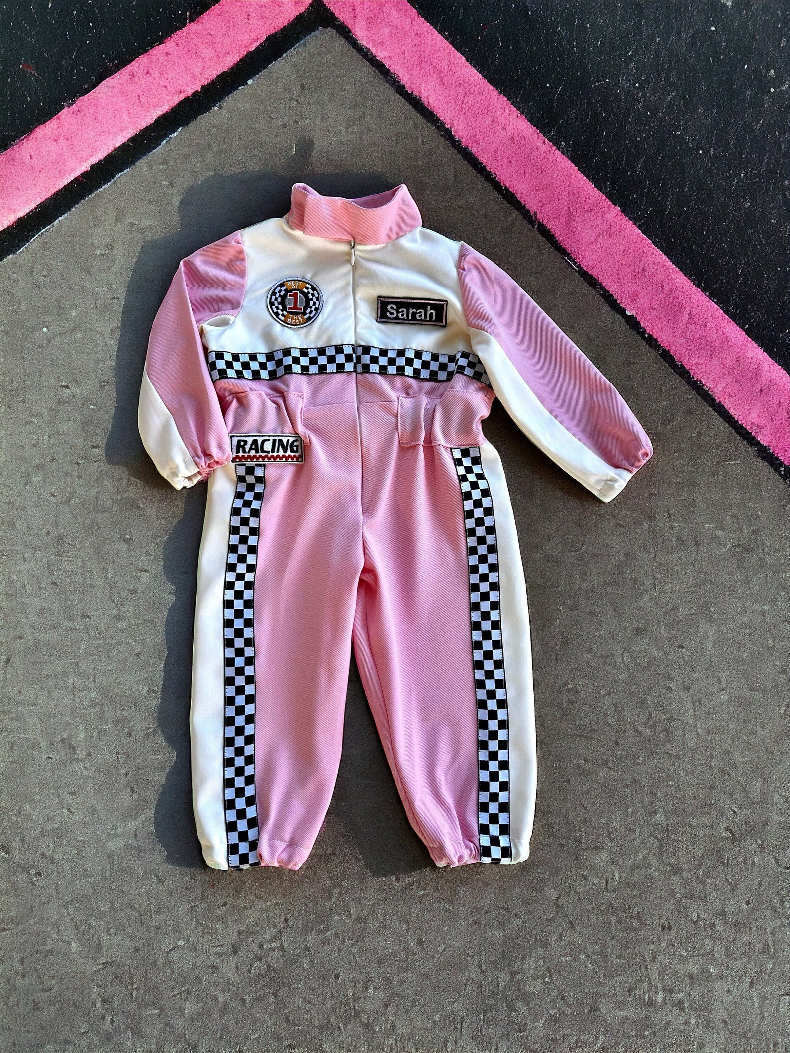 Personalized Baby Girl Toddler Pink Racer Jumpsuit Kids Baby Racer ...