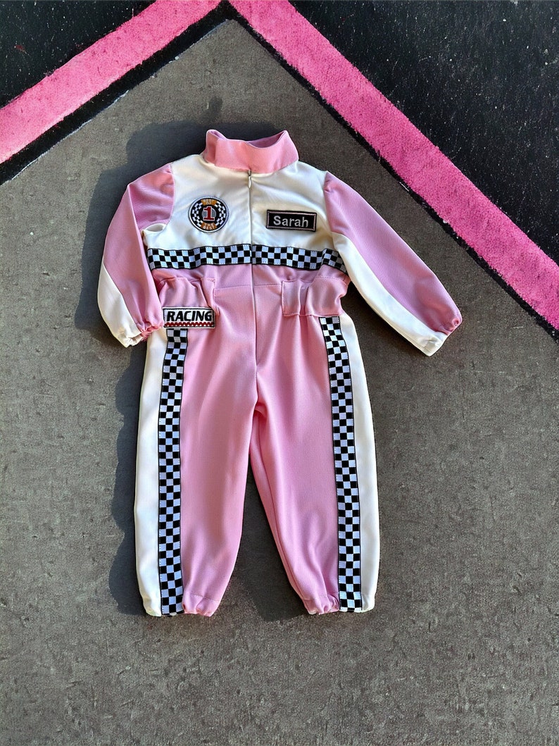 Personalized Baby Girl Toddler Pink Racer Jumpsuit Kids Baby Racer ...