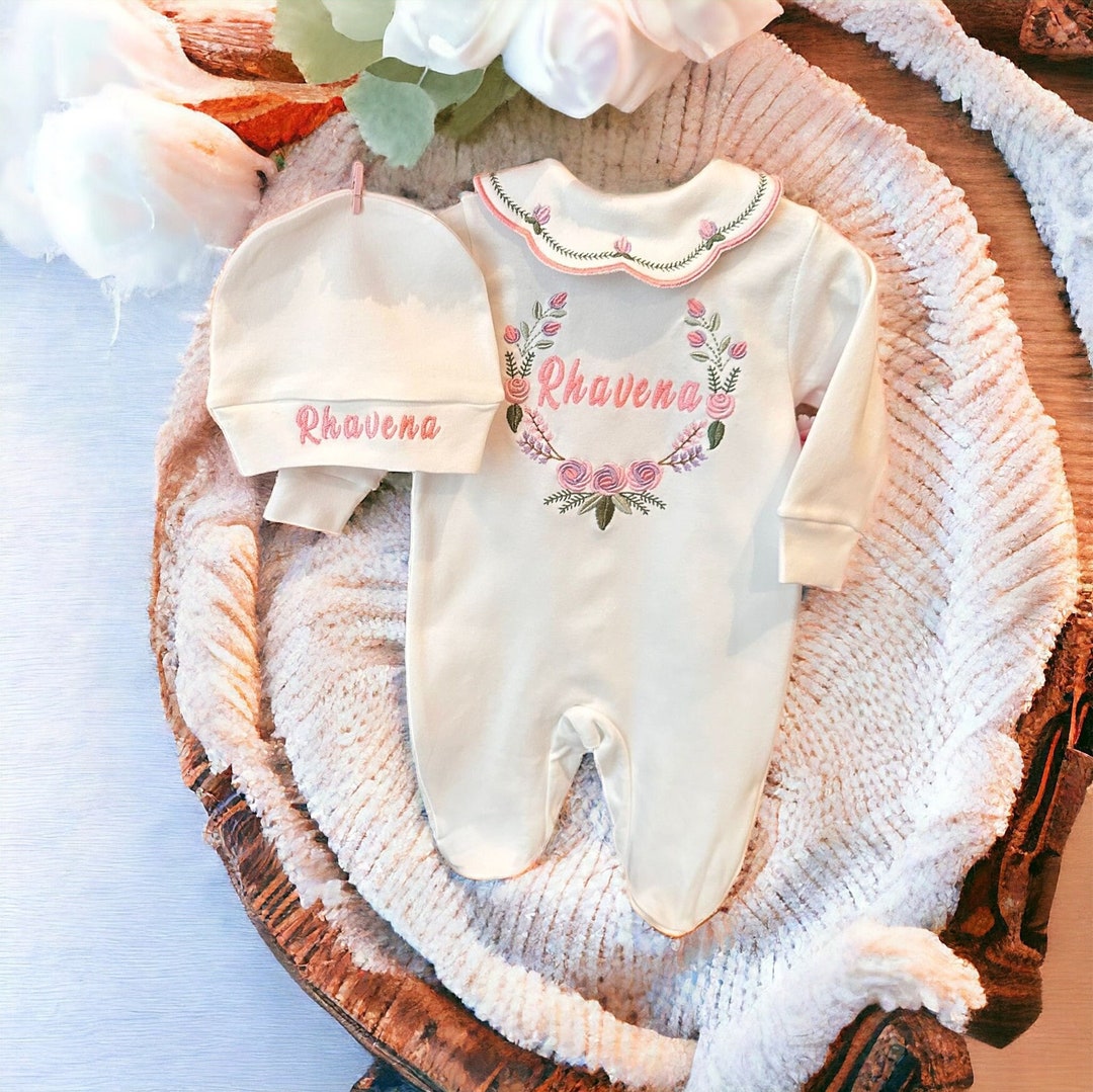 Custom Name Baby Girl Newborn Outfit Set for Hospital Home Coming Bunny ...